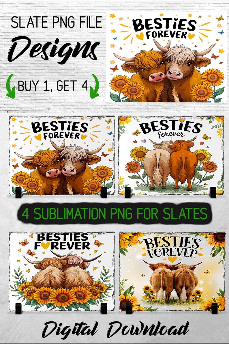 Highland Cow Slate PNG Besties Forever Slate File Bundle Sublimation ...