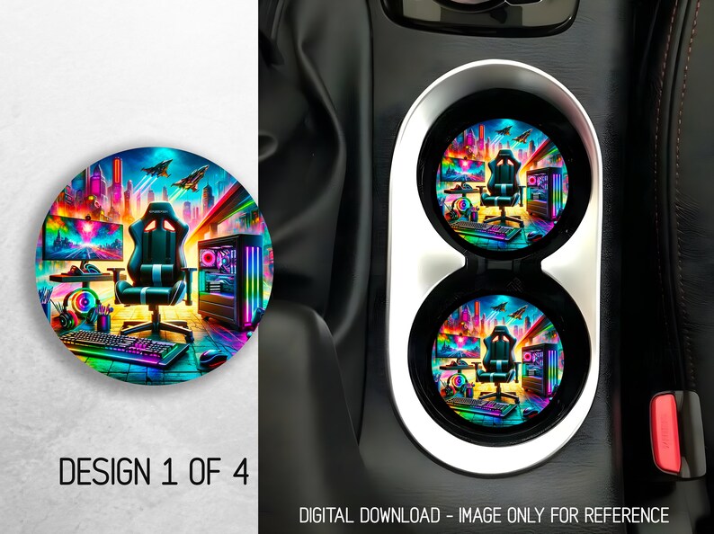 Gaming Gear Car Coaster PNG Neon Gaming Gamer Car Coaster Sublimation ...