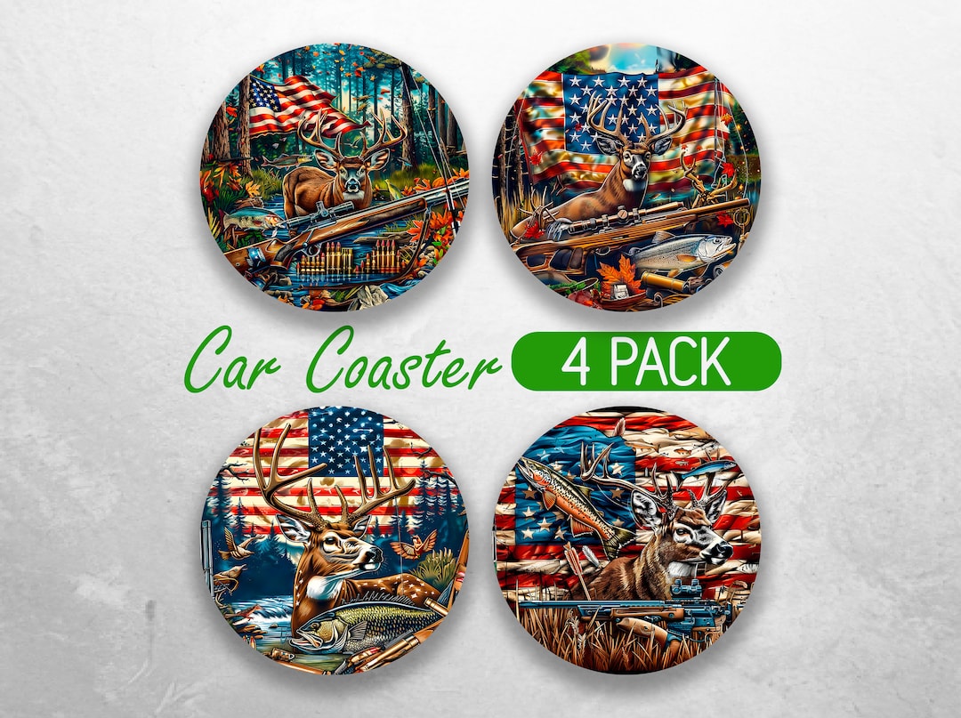 Deer Hunting Car Coaster PNG American Fishing Car Coaster Sublimation ...