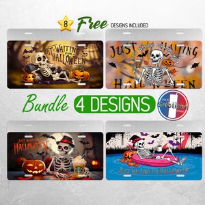 Just Waiting for Halloween License Plate PNG Funny Skeleton License ...