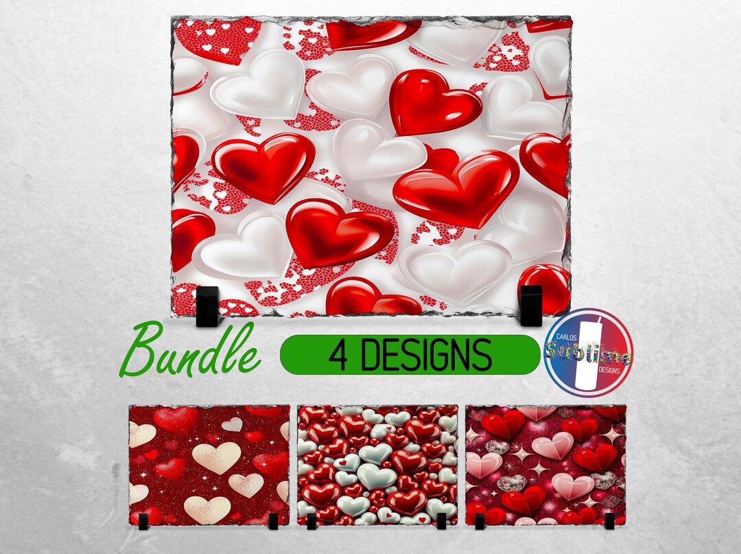 3D Valentines Day Hearts Slate PNG Valentine Hearts Slate File Bundle ...