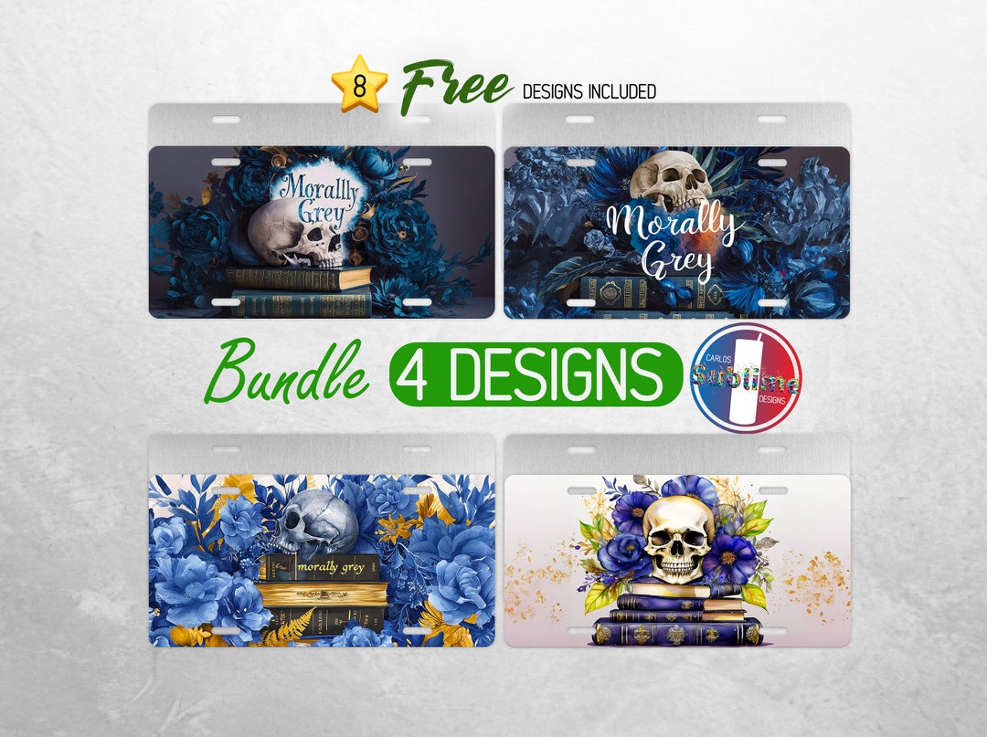 Morally Grey Skull License Plate PNG Reading Book Lover License Plate ...