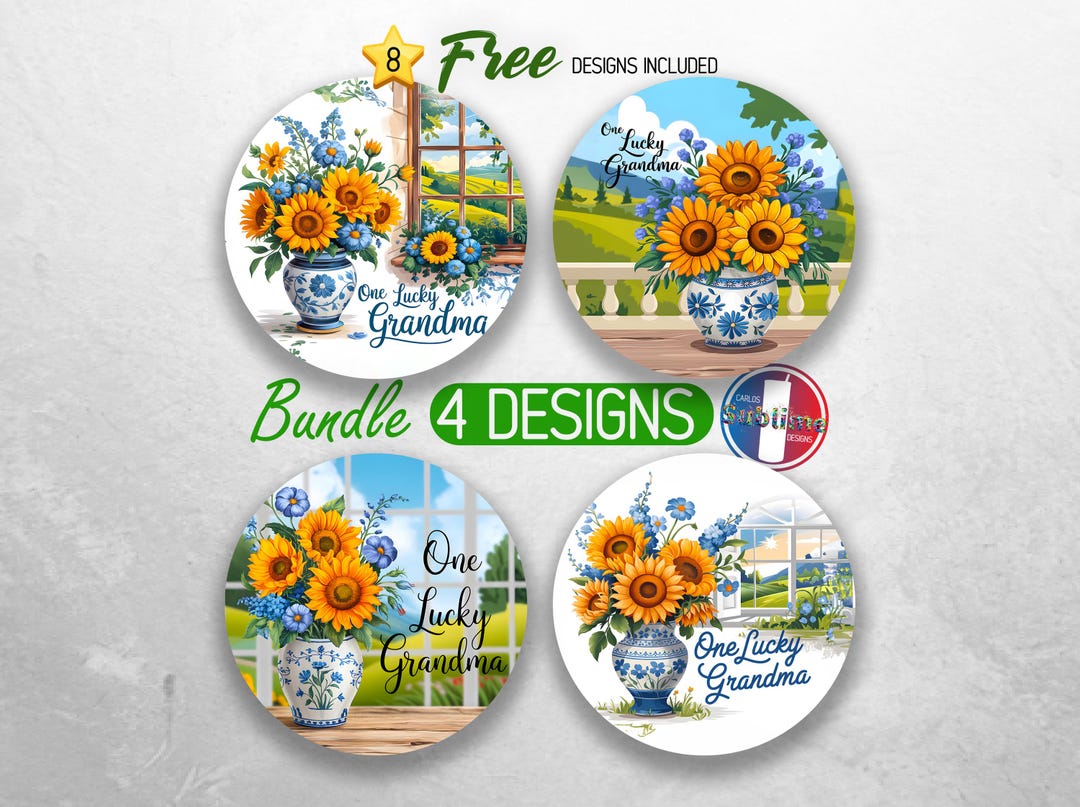 One Lucky Grandma Car Coaster PNG Bundle Floral Grandma Car Coaster ...