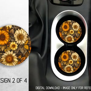 Fall Car Coaster PNG Bundle Sunflower Coaster Png Sublimation Cozy Fall ...