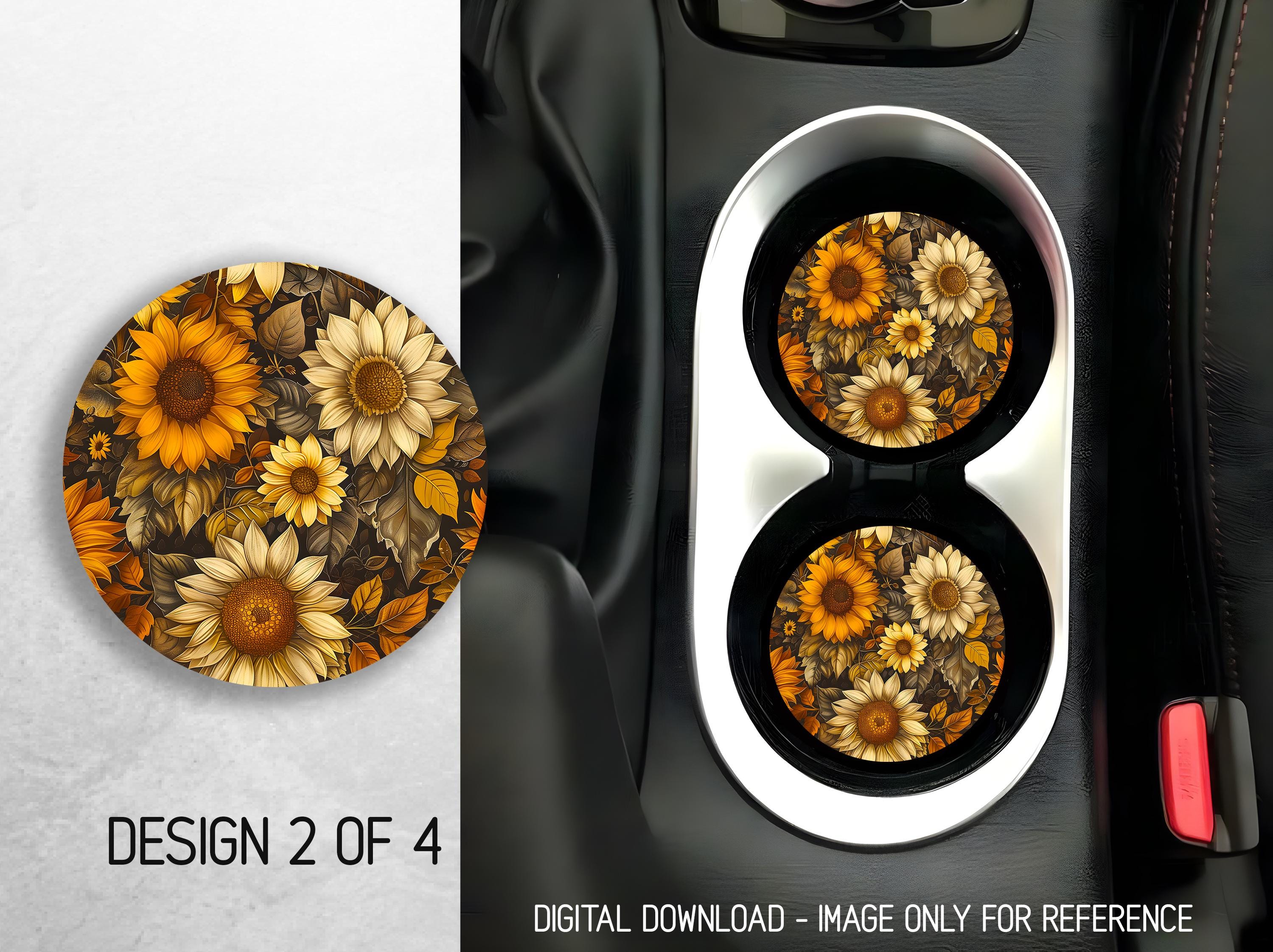 Fall Car Coaster PNG Bundle Sunflower Coaster Png Sublimation Cozy Fall ...