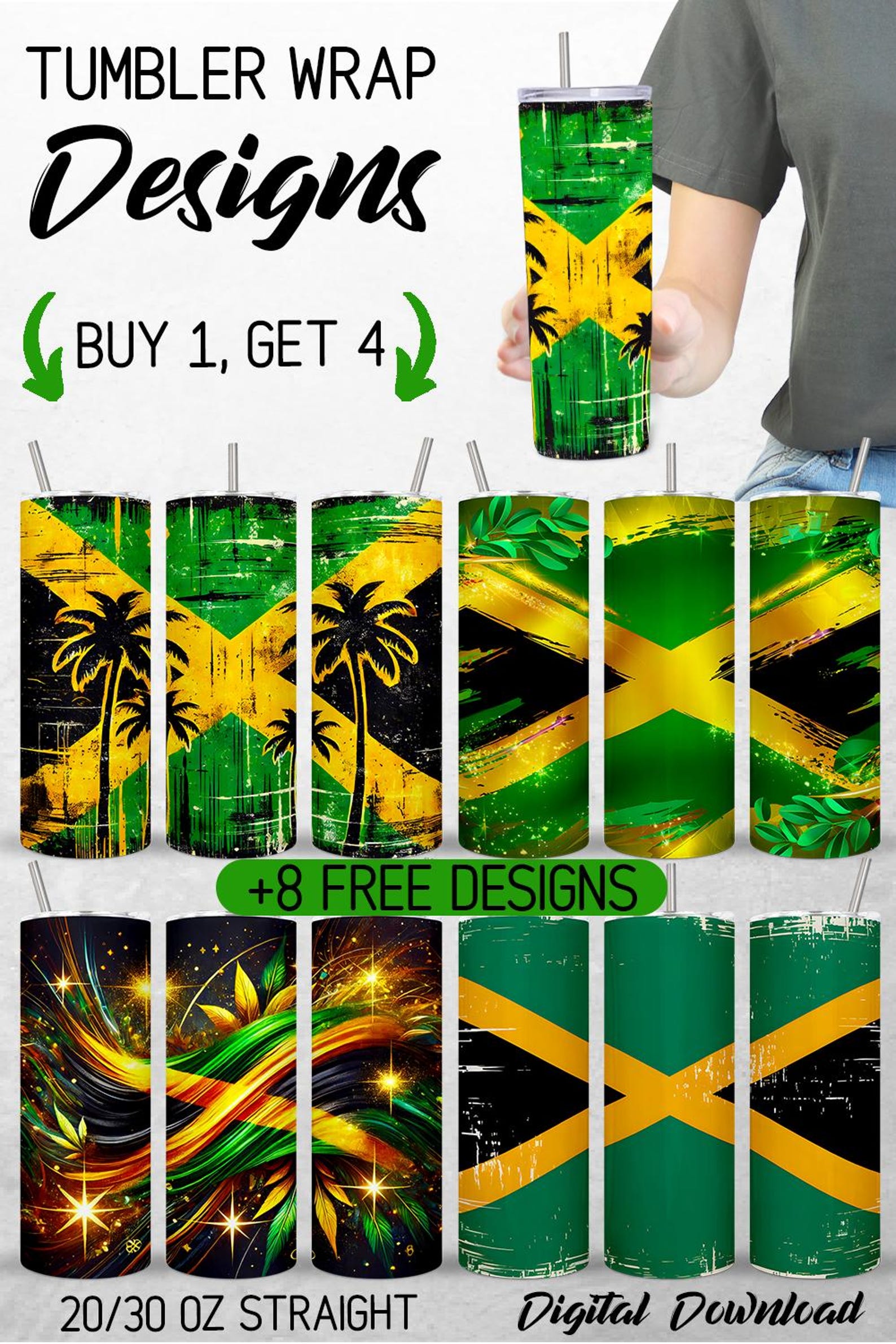Jamaica Tumbler Wrap 20oz Bundle Jamaica Flag Tumbler PNG 20oz Jamaican ...
