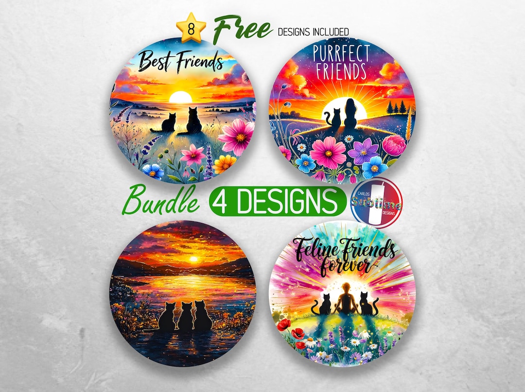 Cat Best Friends Car Coaster PNG Bundle Pet Cats Car Coaster ...