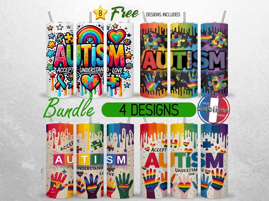 Autism Tumbler Wrap Bundle Autism Awareness 20oz Tumbler PNG Proud ...
