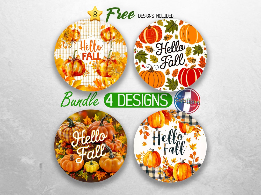 Hello Fall Car Coaster PNG Bundle Pumpkins Fall Coaster Png Sublimation ...