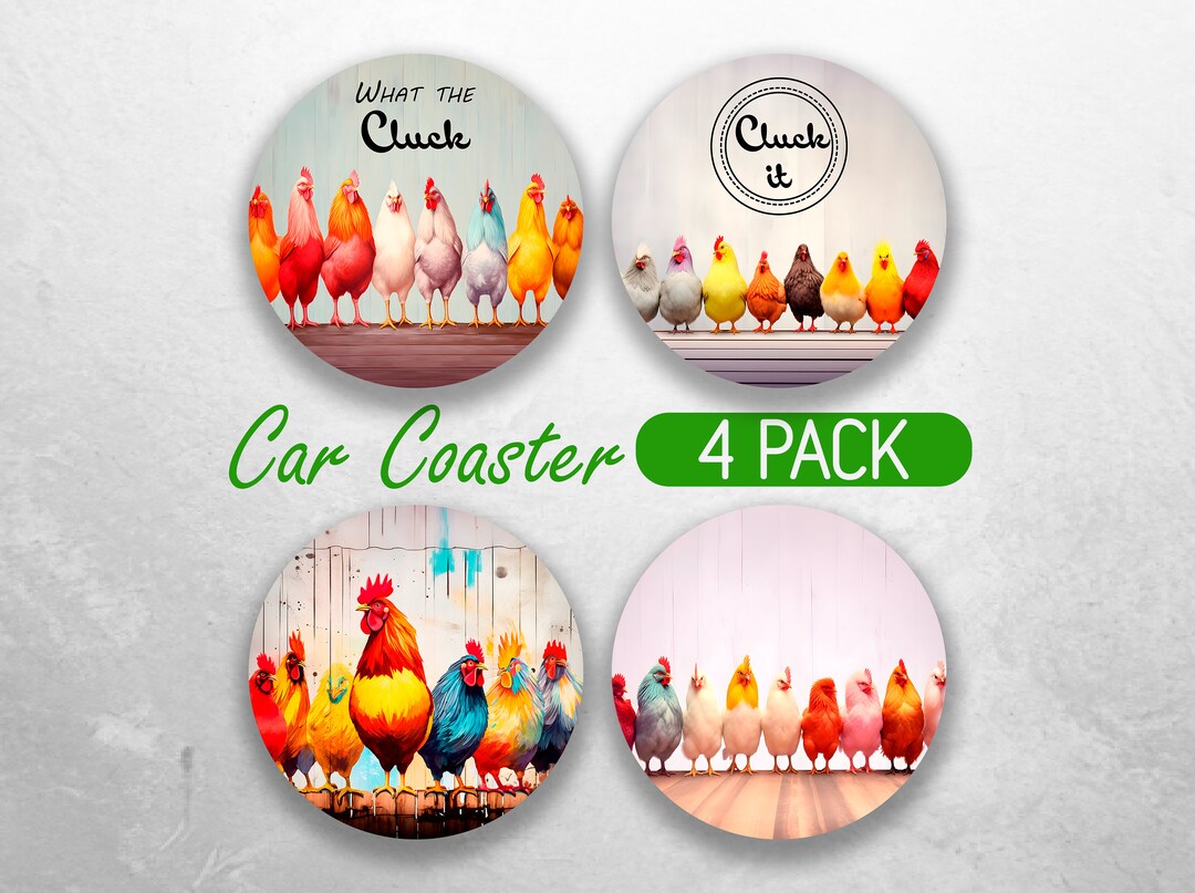 Funny Chicken Car Coaster PNG Rooster Car Coaster Sublimation Designs ...