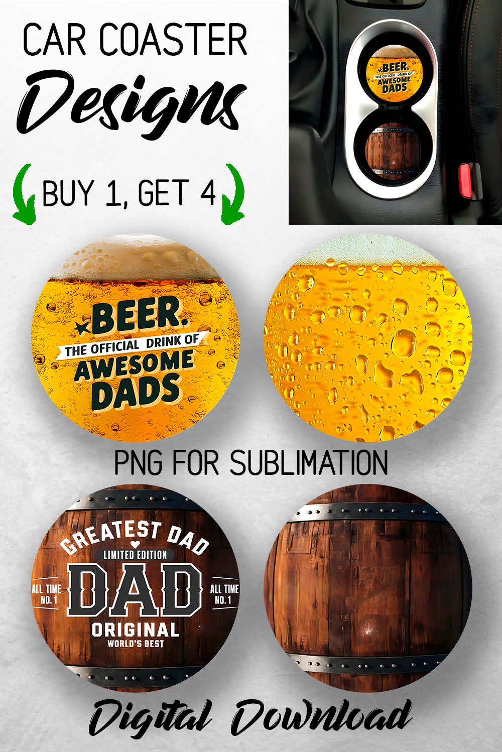 Best Dad Car Coaster PNG Men Beer Car Coaster Sublimation Designs ...