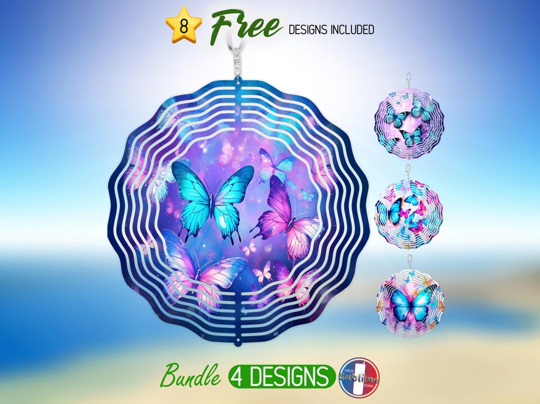 Holographic Butterflies Wind Spinner PNG Design Bundle Colorful ...