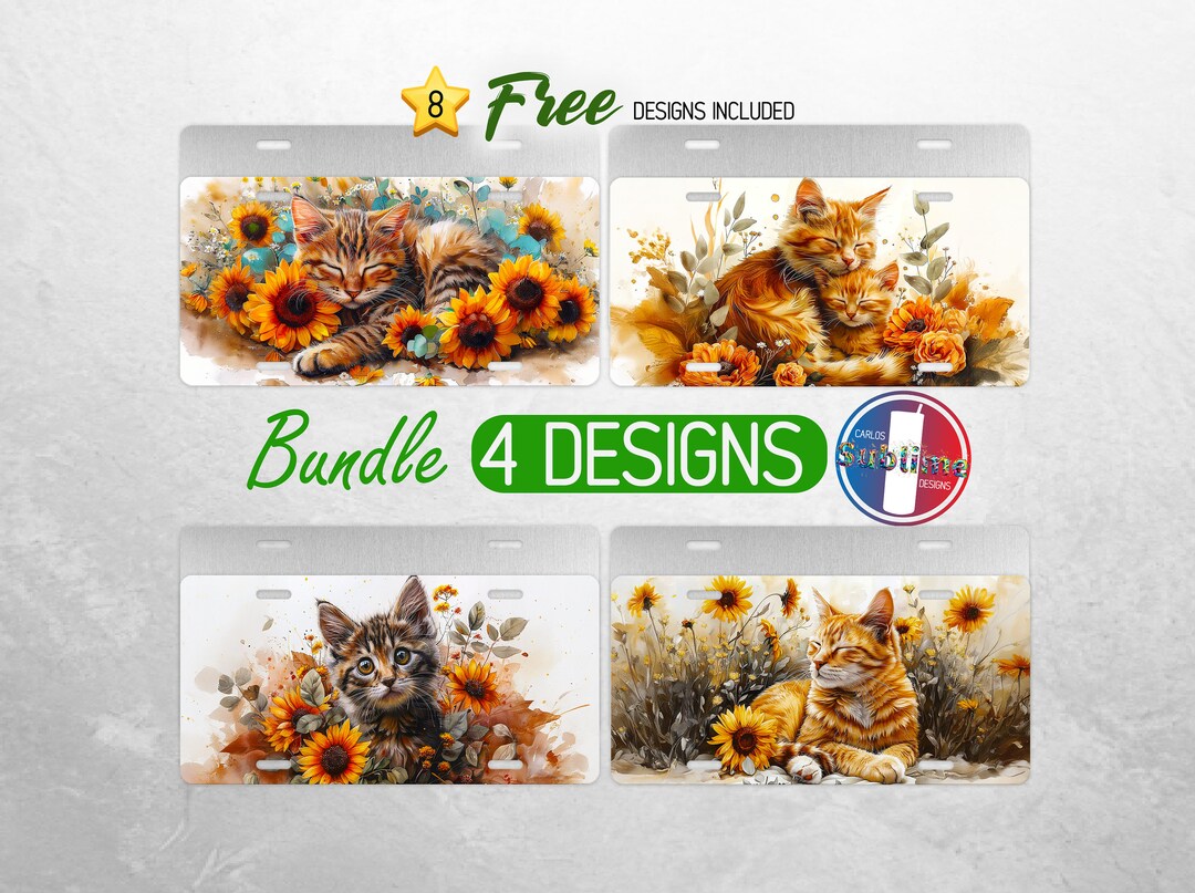 Boho Cat License Plate PNG Baby Cat and Mom License Plate Design Flower ...