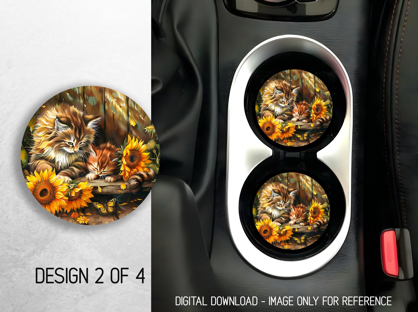 Cute Kitten Car Coaster PNG Butterfly Cat Car Coaster Sublimation ...