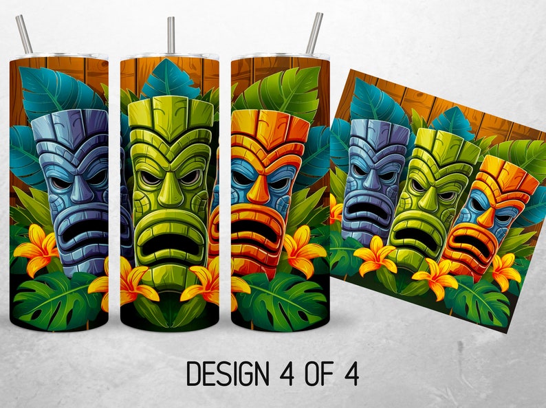 Seamless Tiki Mask Tumbler Wrap Bundle Hawaiian Tropical 20oz Tumbler ...