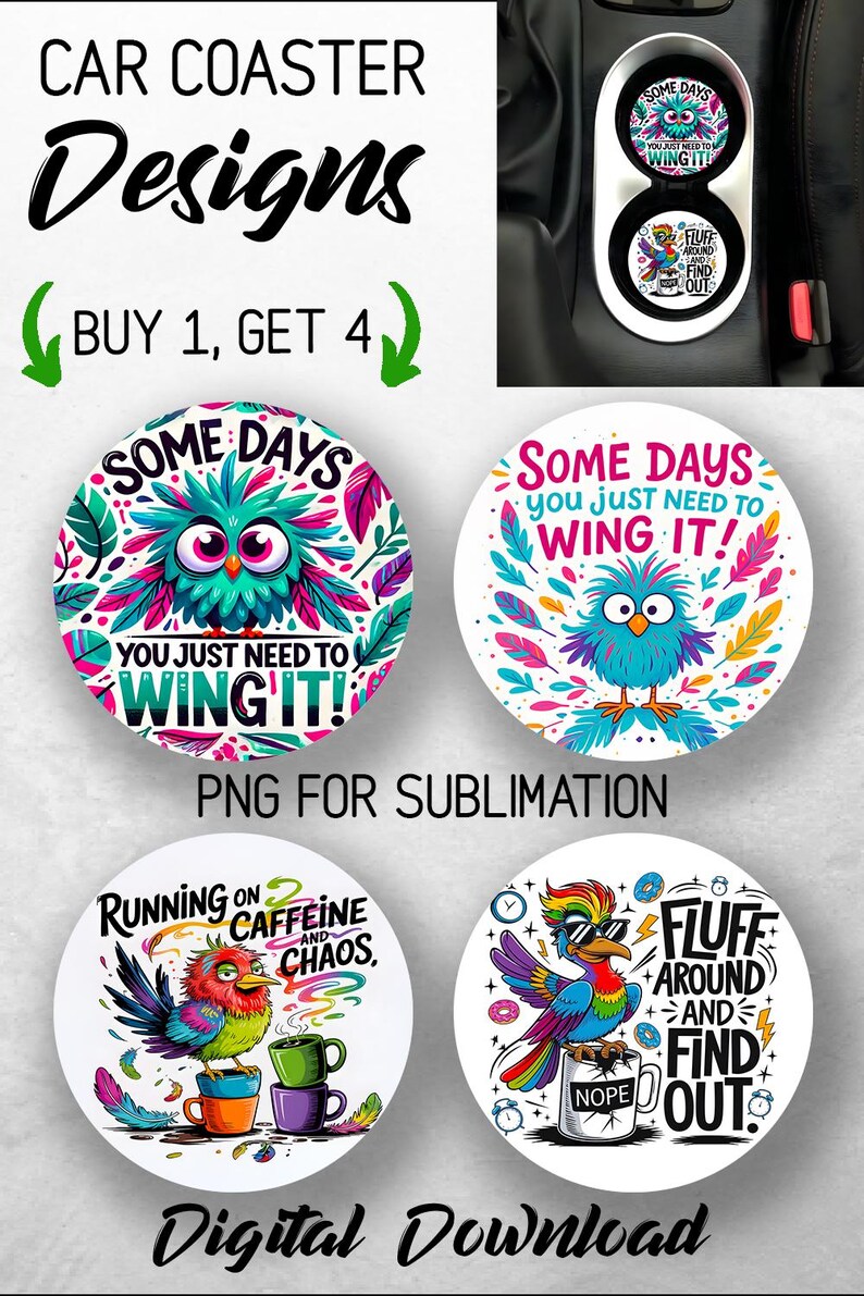 Bird Sarcastic Car Coaster PNG Bundle Sassy Funny Quote Coaster ...