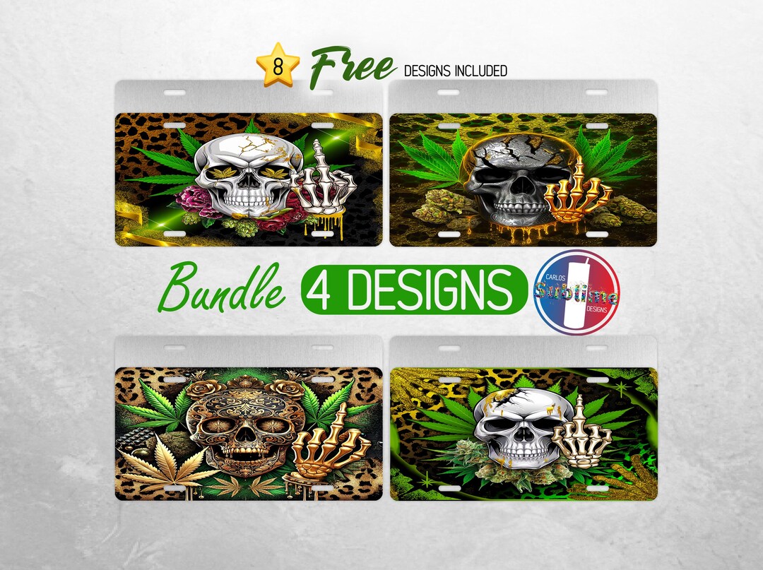 Funny Skull Weed License Plate PNG Bundle Cannabis Marijuana License ...