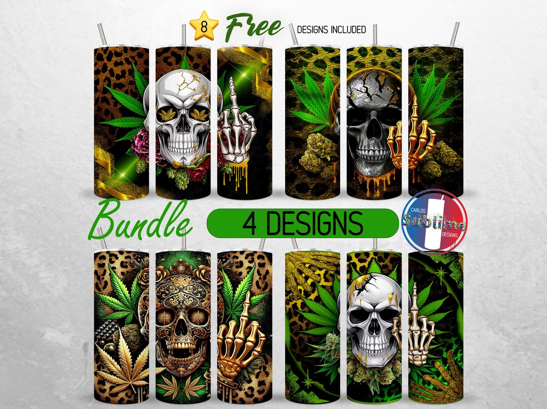 Funny Skull Weed Tumbler Wrap 20oz Bundle Cannabis Marijuana Tumbler ...