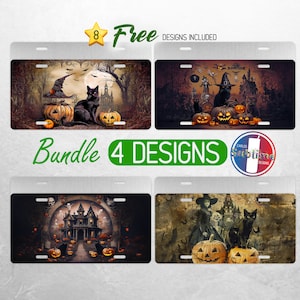 Retro Halloween License Plate PNG Spooky Black Cat License Plate Design ...