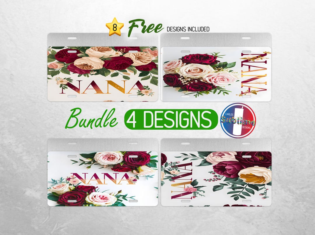 Nana Mothers Day License Plate PNG Bundle Grandma Floral Nana License ...