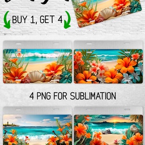 3D Hawaiian Beach License Plate PNG Floral Hawaii License Plate Design ...
