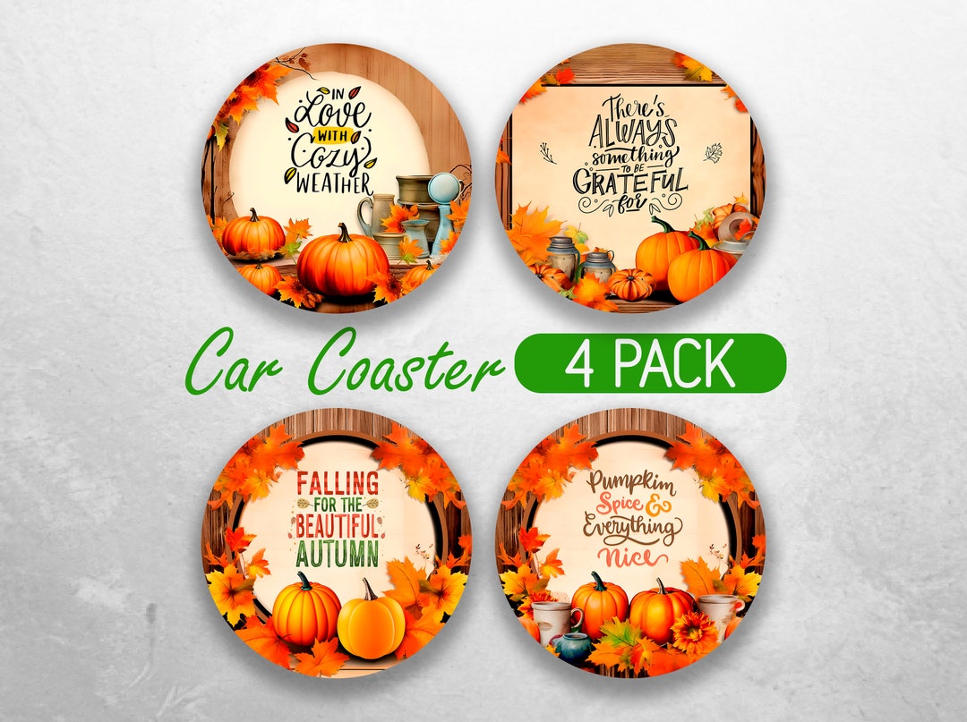 Fall Car Coaster PNG Pumpkin Car Coaster Sublimation Designs ...