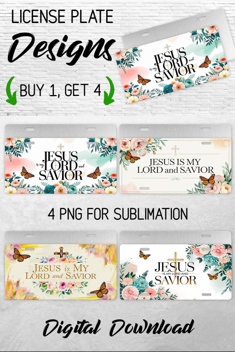 Jesus is My Lord License Plate PNG Bundle Floral Christian Cross ...