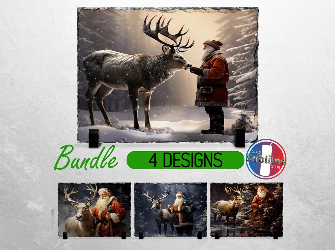 Christmas Santa Reindeer Slate PNG | Slate File Bundle Sublimation ...