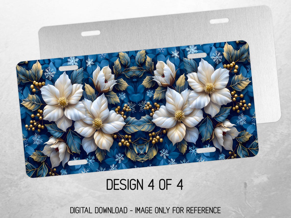 3D Christmas Flowers License Plate PNG Bundle Winter Foliage License ...