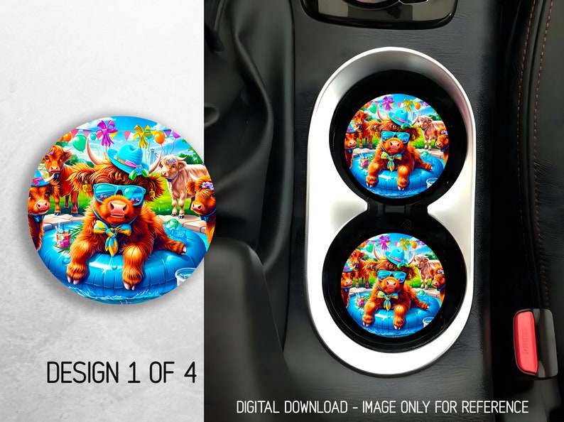 Car Coaster PNG Bundle, Cute Highland Cow Design, Digital Download ...