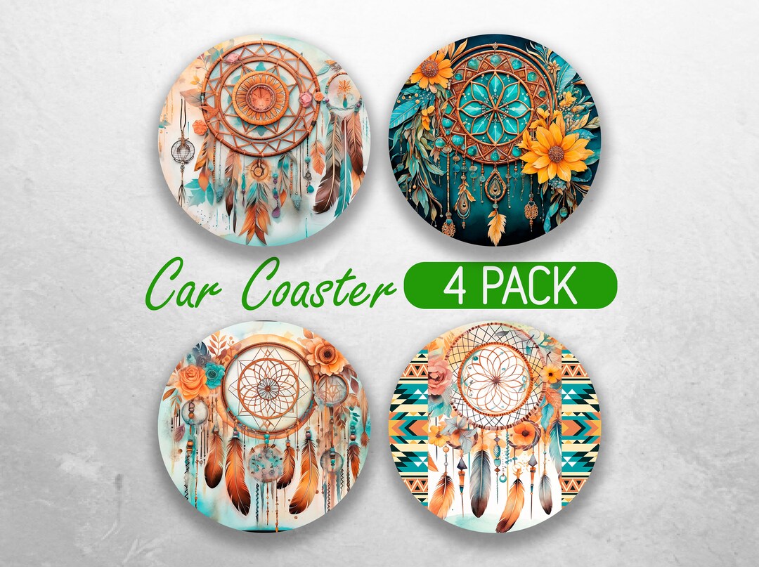Dreamcatcher Car Coaster PNG Watercolor Boho Car Coaster Sublimation ...