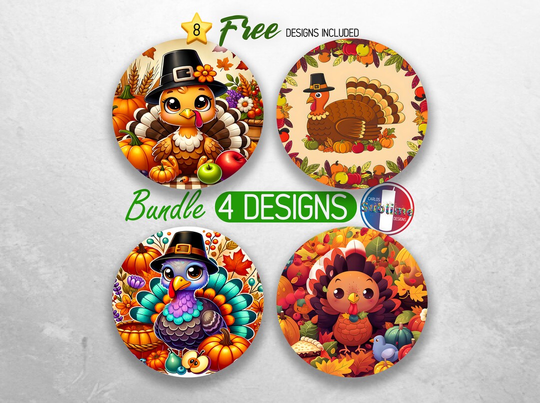 Thanksgiving Turkey Car Coaster PNG Bundle Cute Turkey Coaster Png ...