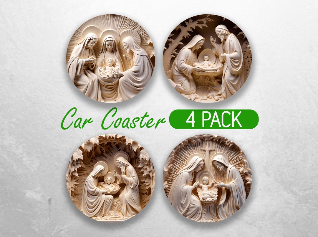 3D Nativity Scene Car Coaster PNG Mary Joseph Jesus Car Coaster ...
