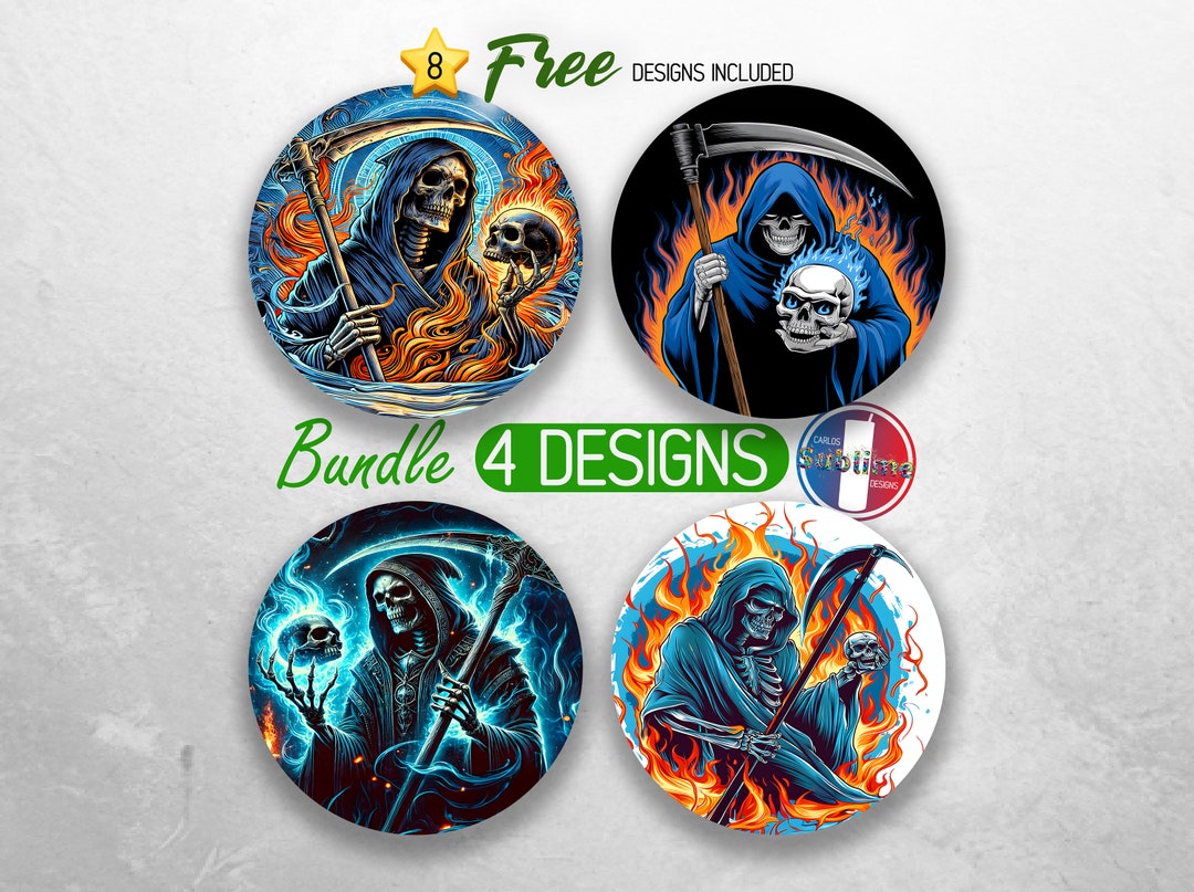 Grim Reaper Car Coaster PNG Bundle Skull Flames Coaster Png Sublimação ...
