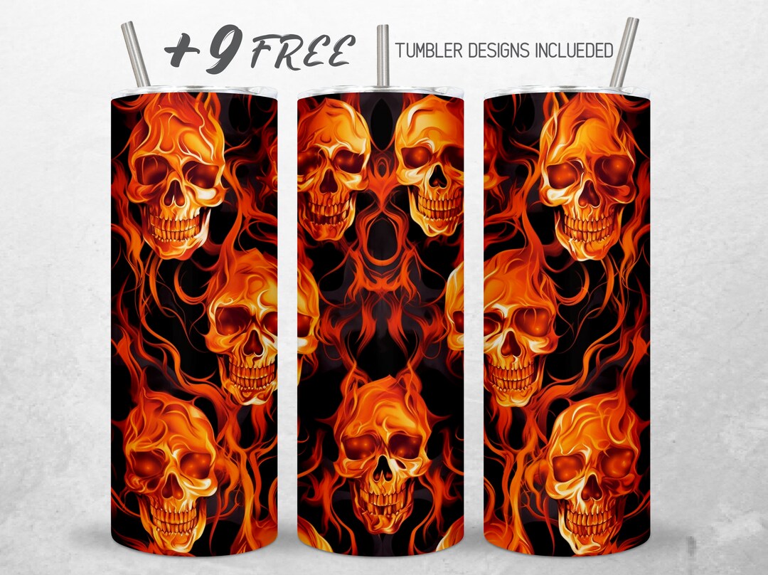 Skull Tumbler Wrap PNG Skull Fire 20 Oz Skinny Tumbler Sublimation ...
