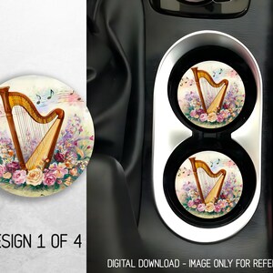 Harp Car Coaster PNG Bundle Floral Harp Coaster Png Sublimation Music ...