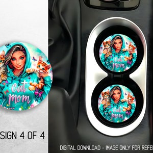 Cat Mom Car Coaster PNG Cat Woman Car Coaster Sublimation Designs ...