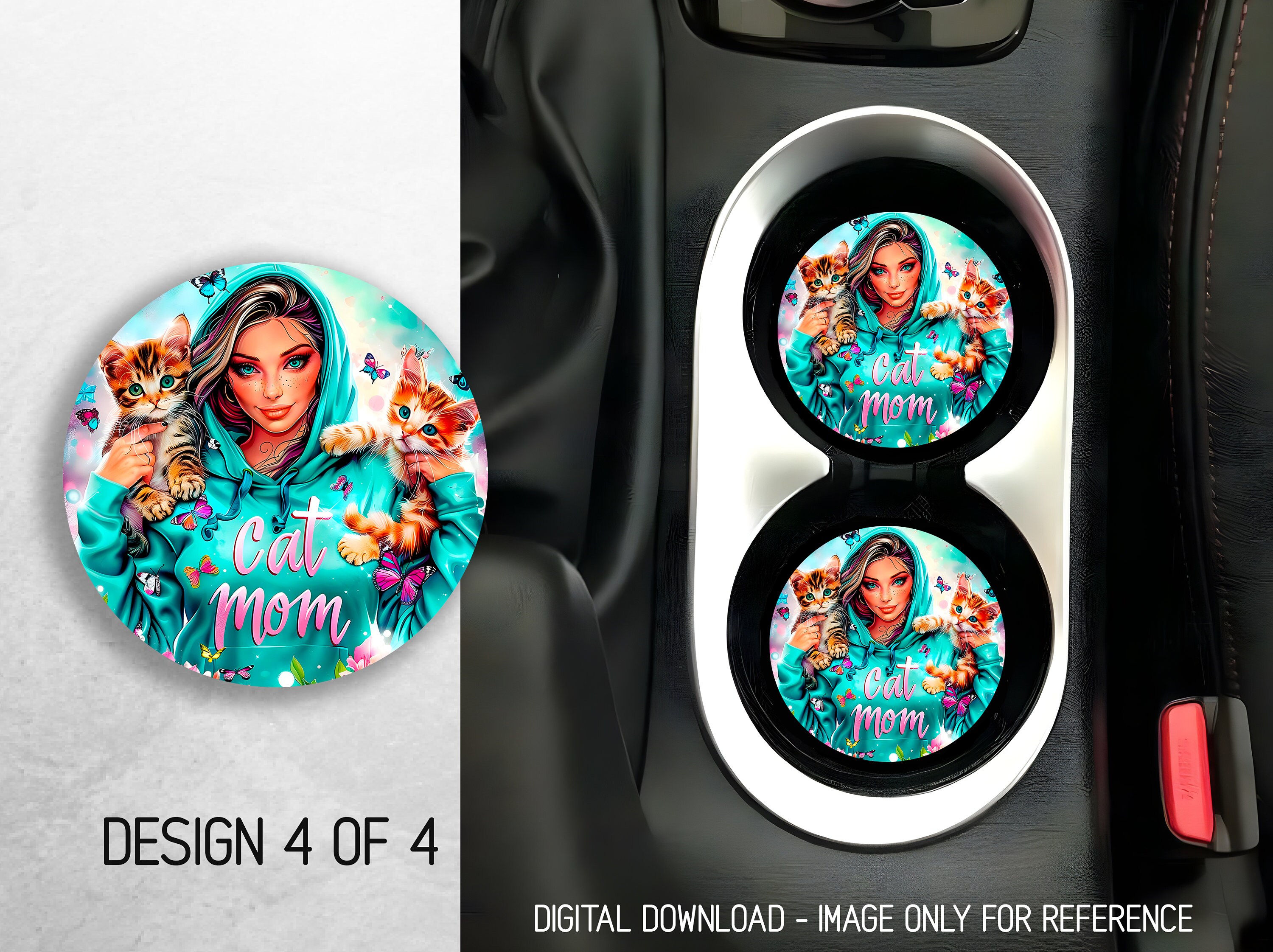 Cat Mom Car Coaster PNG Cat Woman Car Coaster Sublimation Designs ...