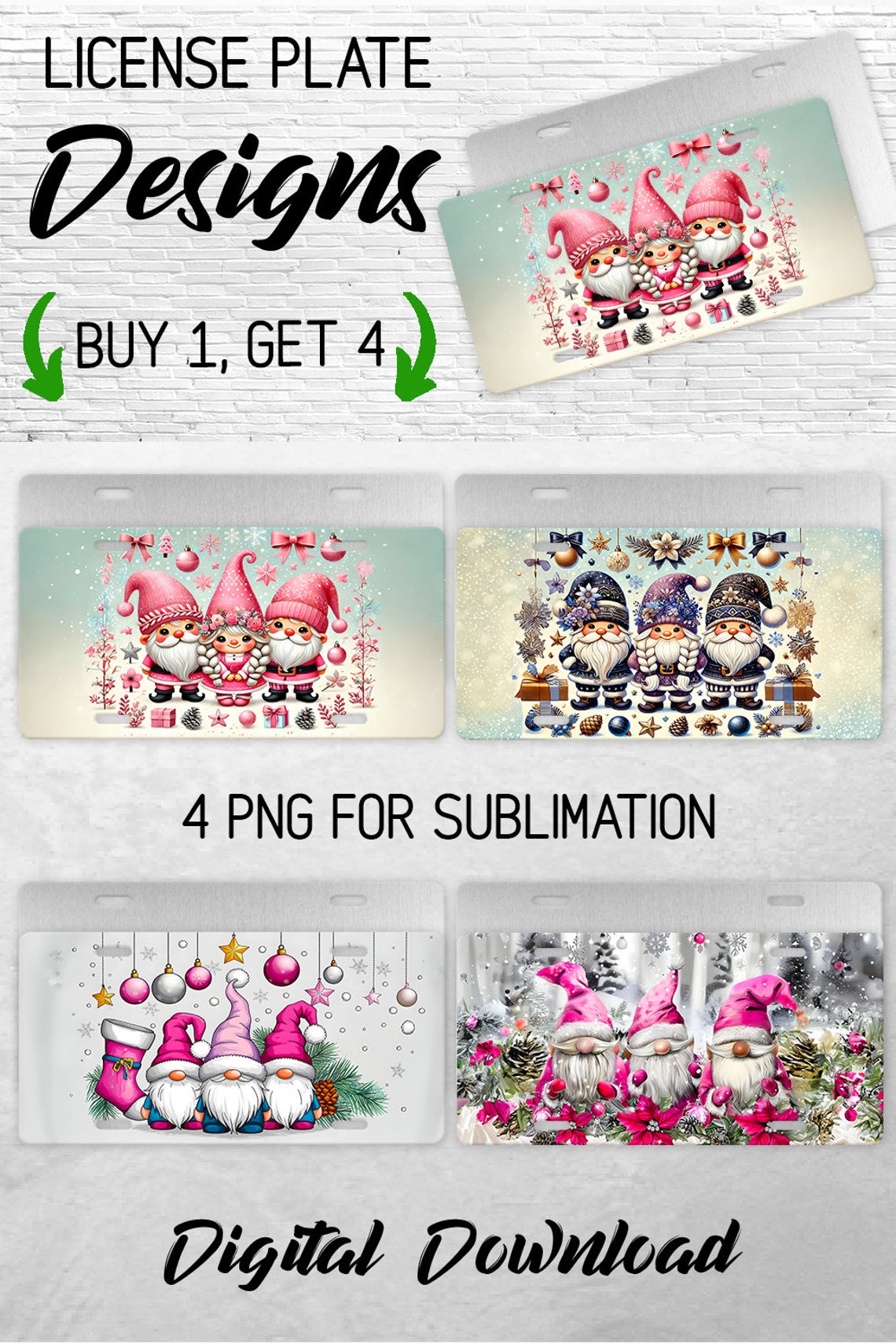 Christmas Gnomes License Plate PNG Bundle Cute Gnomes License Plate ...