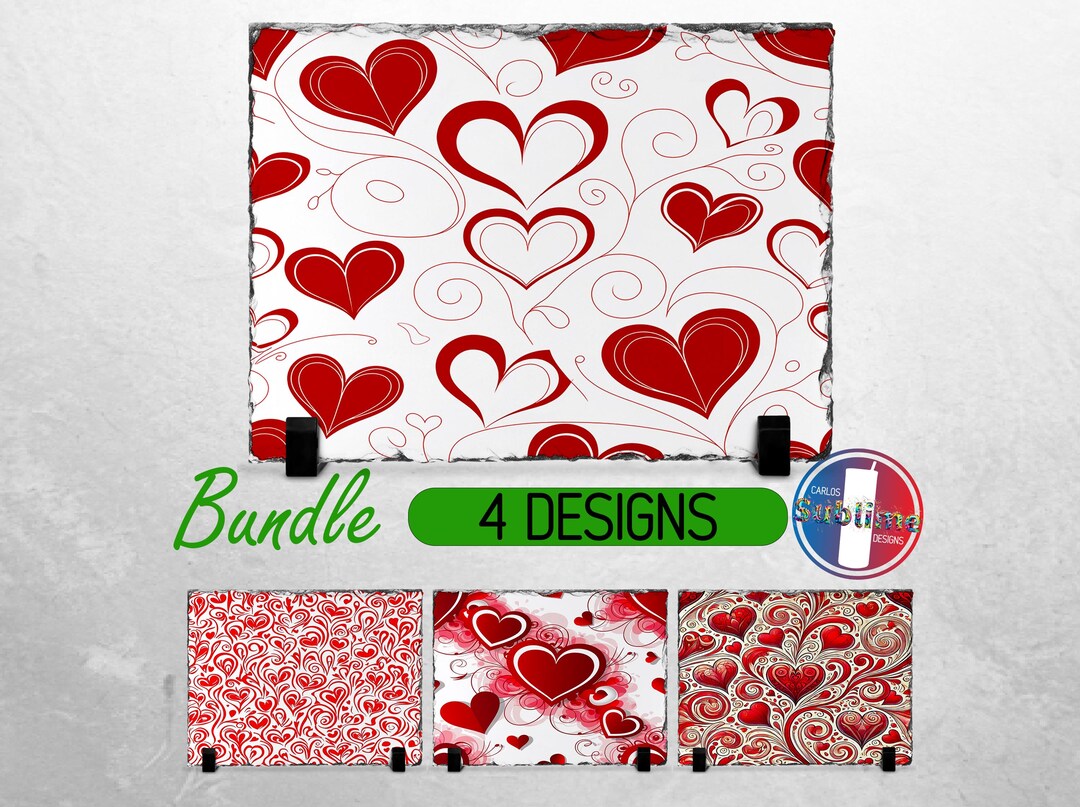 Red Valentines Day Hearts Slate PNG Valentine Hearts Slate File Bundle ...