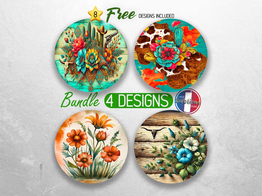 Western Flower Car Coaster PNG Bundle Western Coaster Sublimation ...
