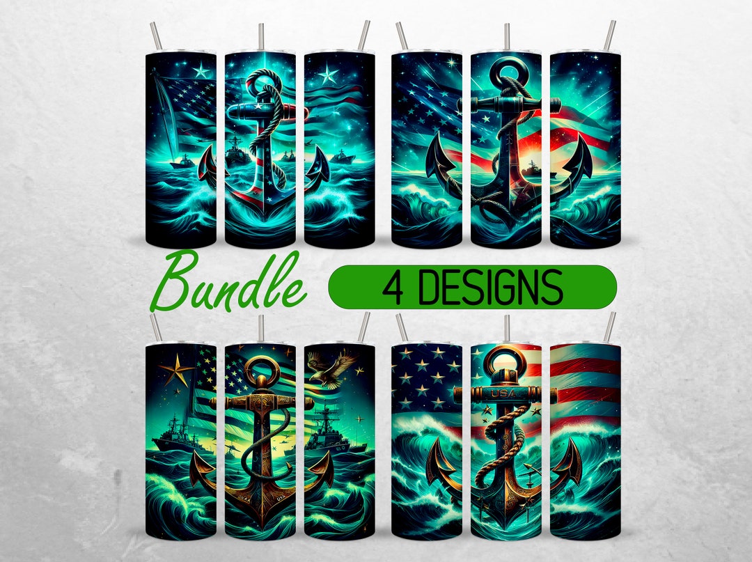 Navy Anchor Tumbler Wrap Bundle USA Flag Military Tumbler PNG Patriotic ...