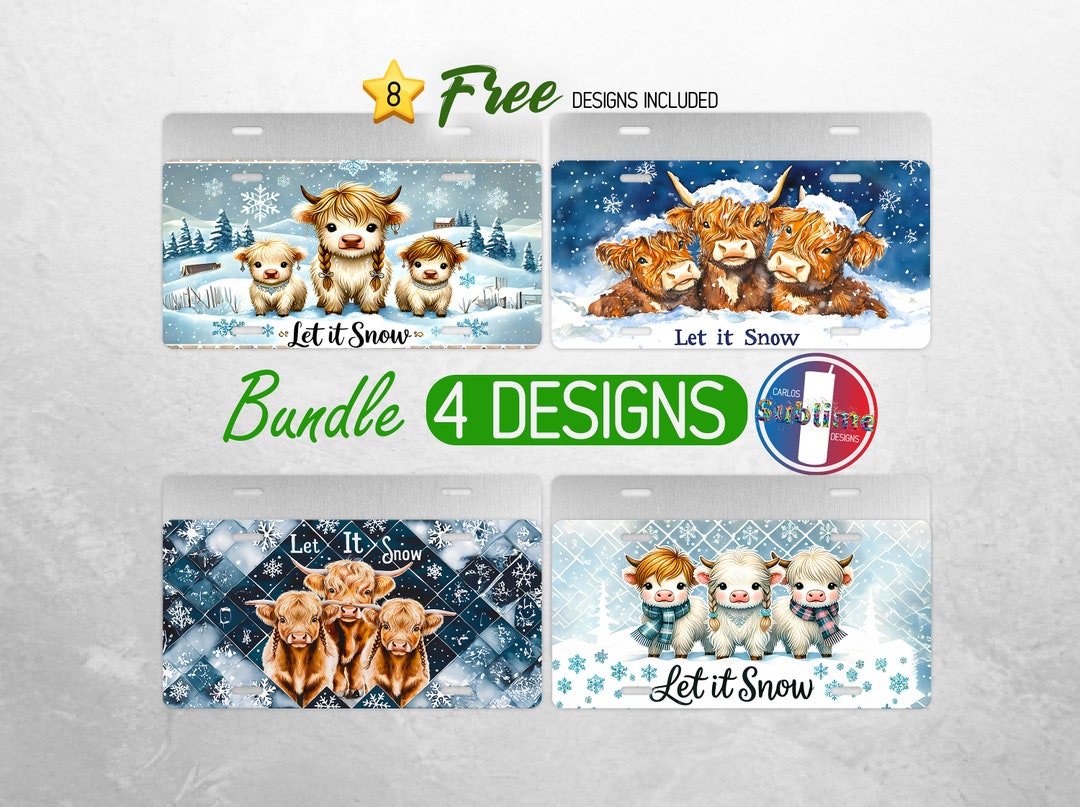 Let It Snow License Plate PNG Highland Cow License Plate Design ...