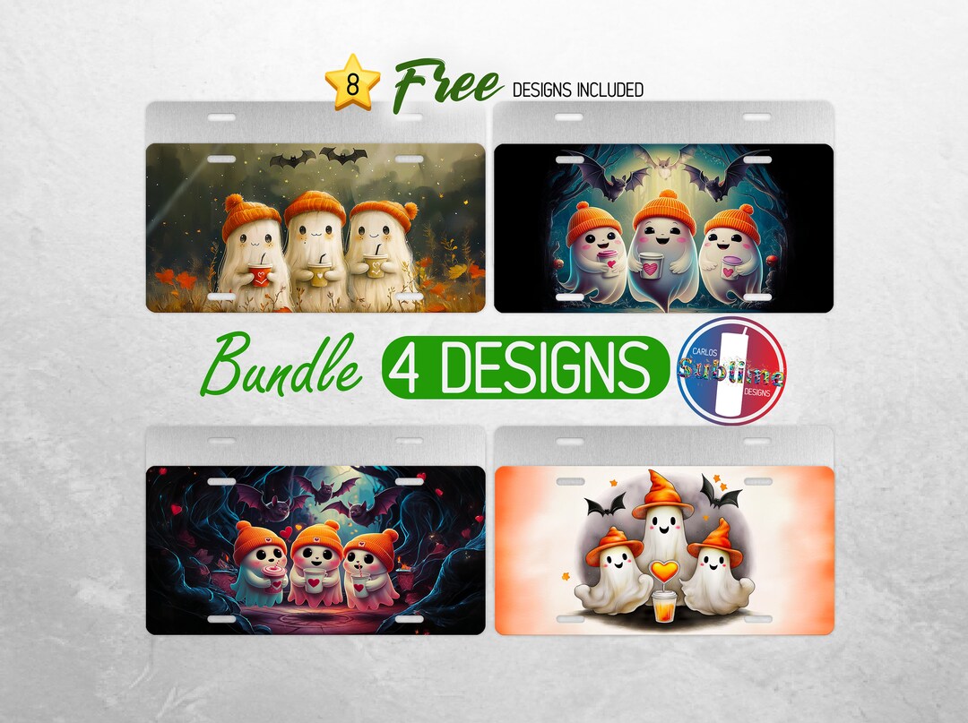 Cute Ghost Halloween License Plate PNG Bougie Ghost Pumpkin License ...