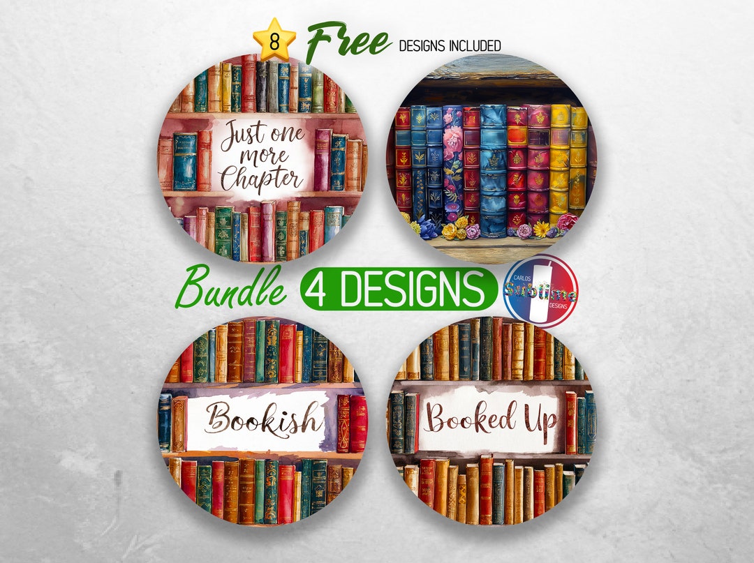 Book Lover Car Coaster PNG Bundle Reading Bookish Coaster Png ...