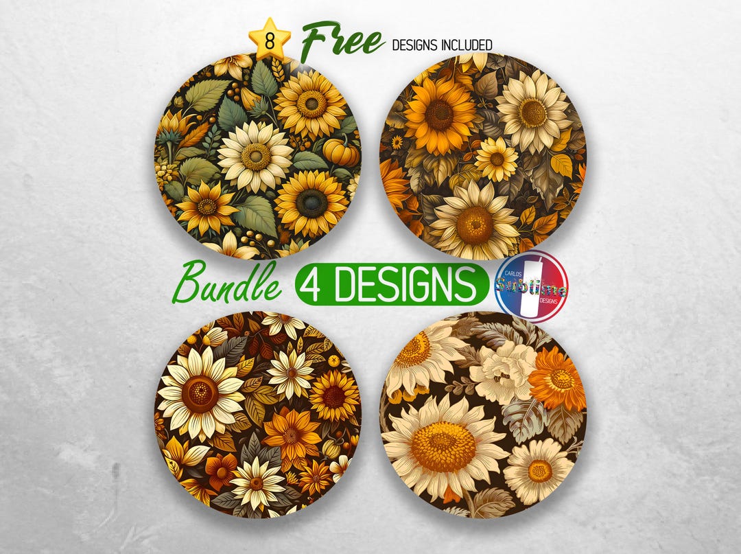Fall Car Coaster PNG Bundle Sunflower Coaster Png Sublimation Cozy Fall ...