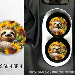 Sloth Sunflowers Car Coaster PNG Floral Cute Sloth Car Coaster ...