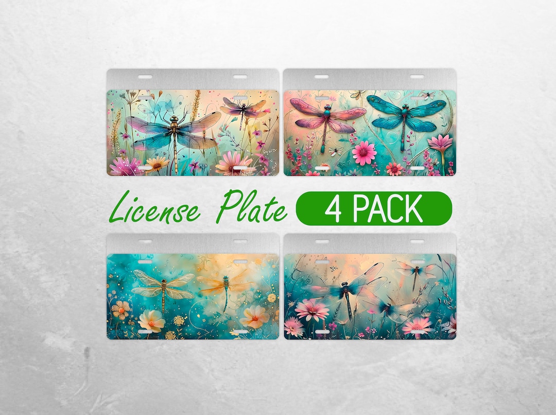 Dragonflies & Wildflowers License Plate PNG Colorful Dragonfly License ...