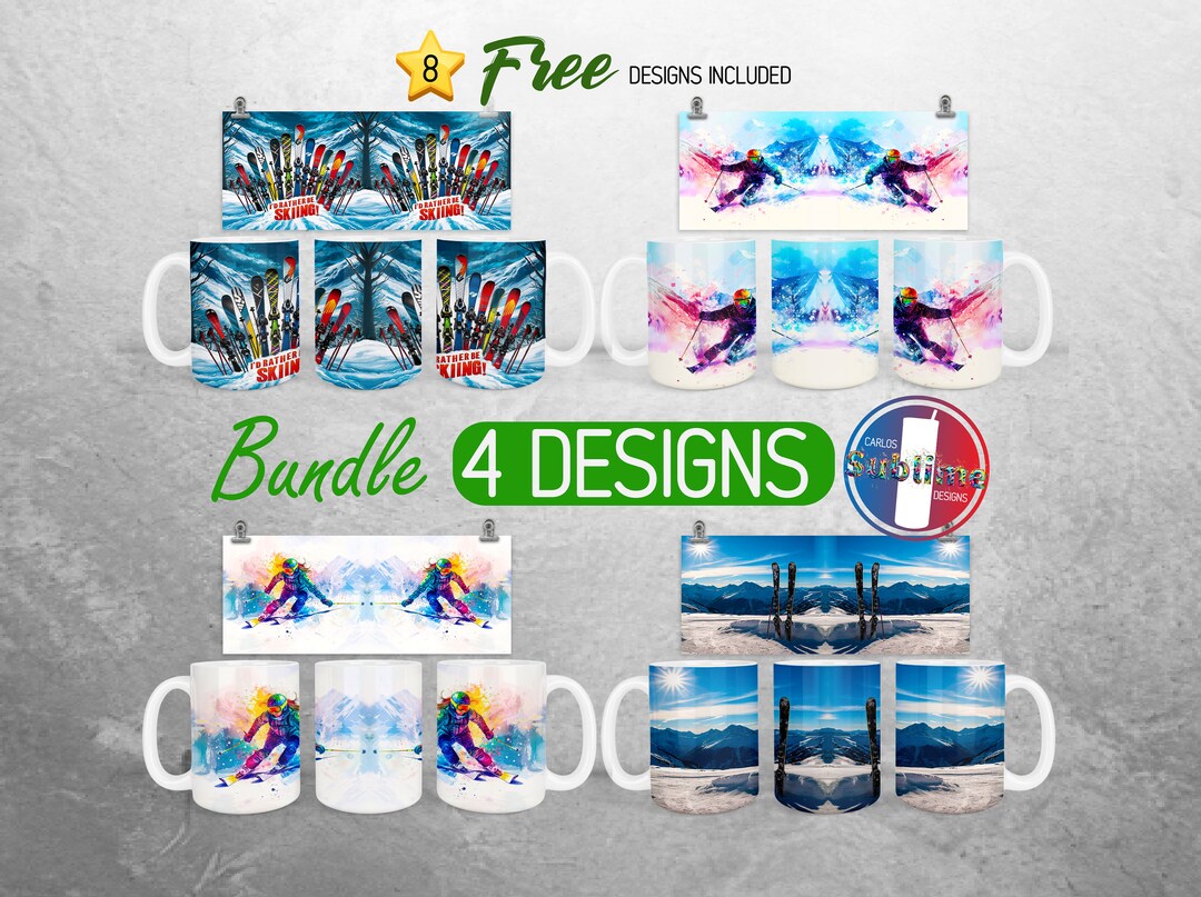 Downhill Skiing Mug Wrap PNG Bundle Snow Ski 11oz and 15oz Mug ...
