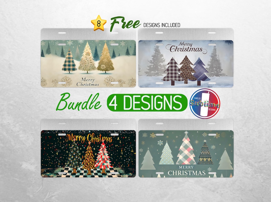 Christmas Tree License Plate PNG Bundle Merry Christmas License Plate ...